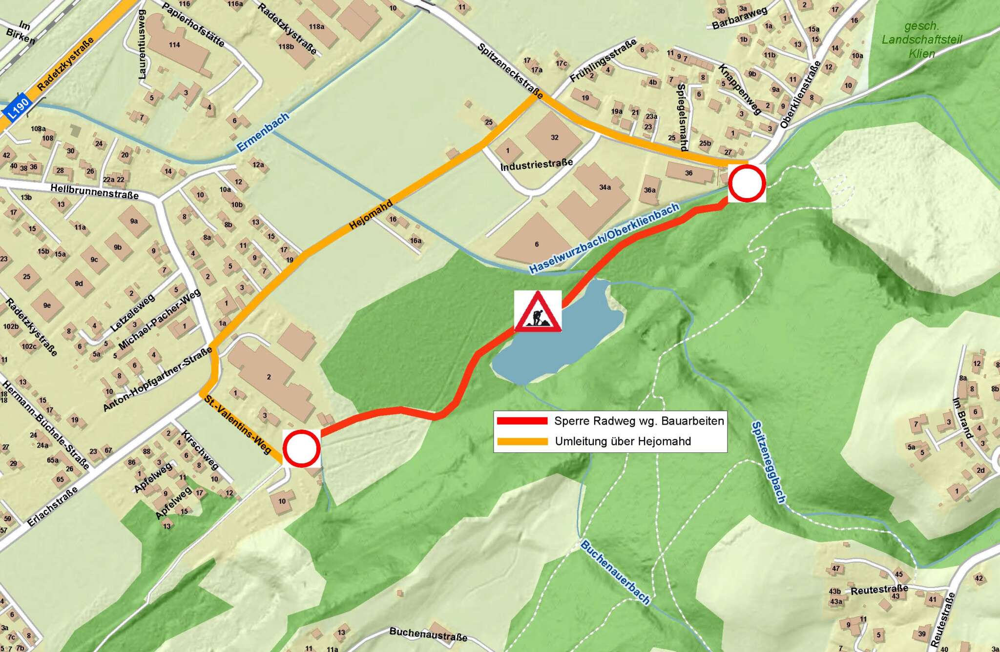 Sperre des Rad- und Fußgängerweges „Oberklien Rheintalweg“ in ...